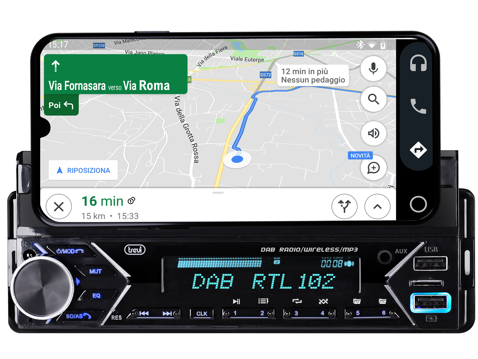 Autoradio DAB FM 160W Supporto Smartphone 7" Wireless USB Micro SD ...